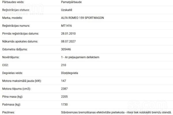 Zils Alfa Romeo 159 2010 Rīga, ar dzinēja tilpumu 2.40 L un nobraukumu 305 tūkst. km par 4200 €, foto 9 vietnē AUTOMOTO.COM.LV