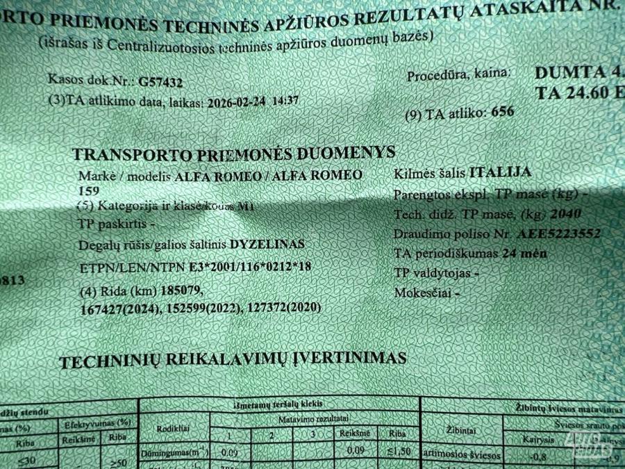 Alfa Romeo 159 2009 in Siauliai, with an engine capacity of 2.00 L and mileage of 0 thousand km for 1949 €, photo 25 on AUTOMOTO.COM.LV