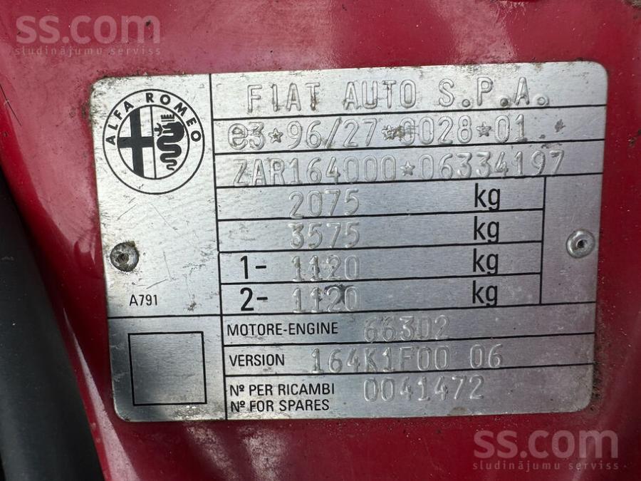 Красный Альфа Ромео 164 1998 в Рига, объемом двигателя 3.00 л и пробегом 112 тыс. км за 13900 €, фото 30 на AUTOMOTO.COM.LV