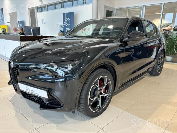 Black Alfa Romeo Stelvio 2024 in Riga, with an engine capacity of 2.00 L and mileage of 18 thousand km for 39950 €, photo 1 on AUTOMOTO.COM.LV