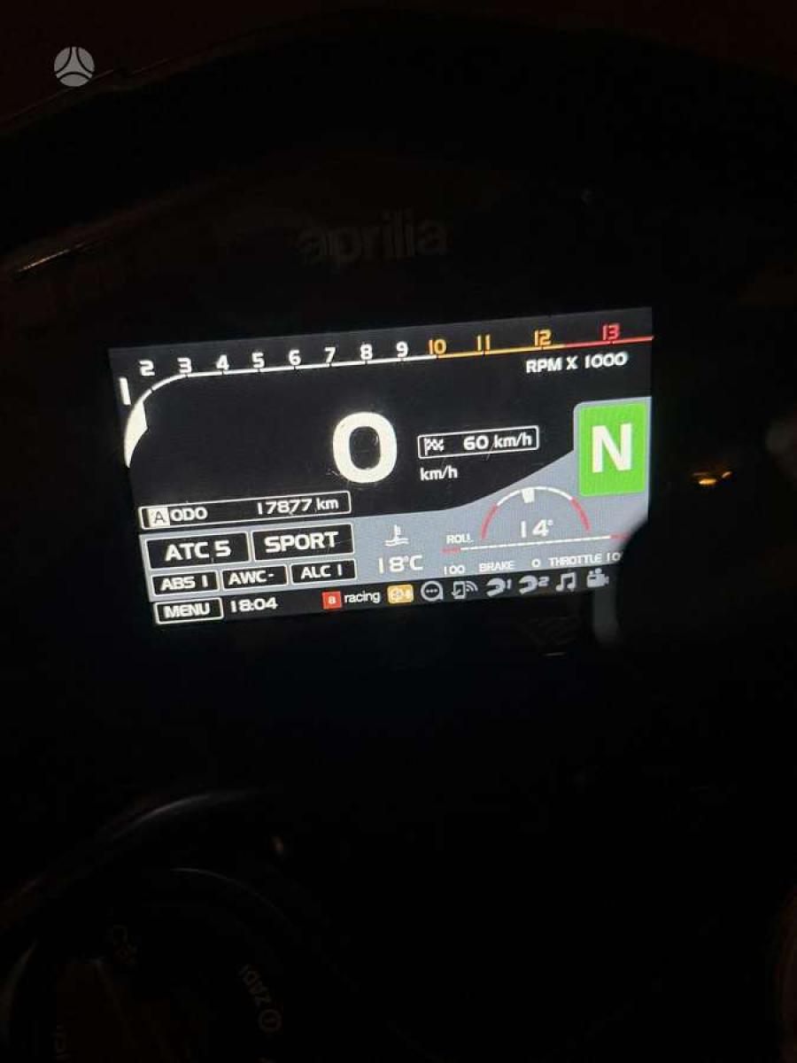 Aprilia Tuono 2018 Viļņa, ar dzinēja tilpumu 1.10 L un nobraukumu 18 tūkst. km par 7500 €, foto 6 vietnē AUTOMOTO.COM.LV