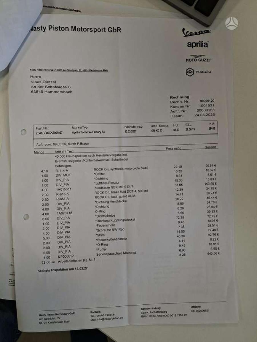 Aprilia Tuono 2019 Viļņa, ar dzinēja tilpumu 1.10 L un nobraukumu 39 tūkst. km par 9100 €, foto 22 vietnē AUTOMOTO.COM.LV