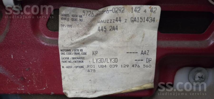 Красный Ауди 100 1986 в Рига, объемом двигателя 2.00 л и пробегом 313 тыс. км за 700 €, фото 17 на AUTOMOTO.COM.LV
