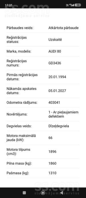 Melns Audi 80 1994 Valmiera, ar dzinēja tilpumu 1.90 L un nobraukumu 403 tūkst. km par 500 €, foto 3 vietnē AUTOMOTO.COM.LV