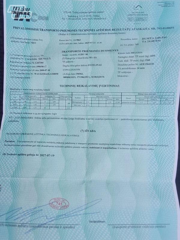 Ауди 80 1990 в Ионишкис, объемом двигателя 1.90 л и пробегом 397 тыс. км за 550 €, фото 10 на AUTOMOTO.COM.LV