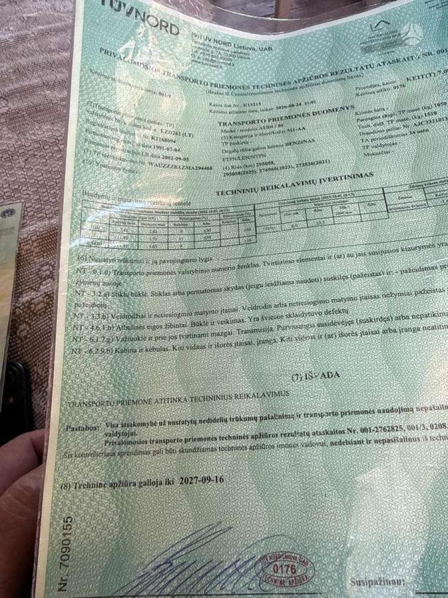Белый Ауди 80 1991 в Вильнюс, объемом двигателя 1.78 л и пробегом 299 тыс. км за 700 €, фото 9 на AUTOMOTO.COM.LV
