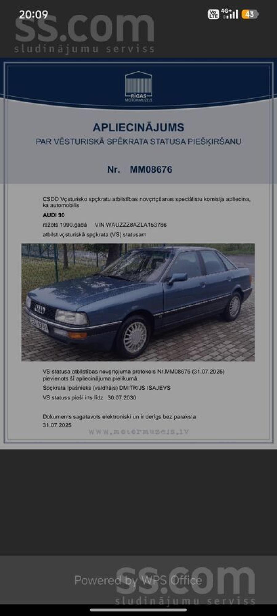 Зеленый Ауди 90 1990 в Даугавпилс, объемом двигателя 2.30 л и пробегом 176 тыс. км за 3900 €, фото 22 на AUTOMOTO.COM.LV