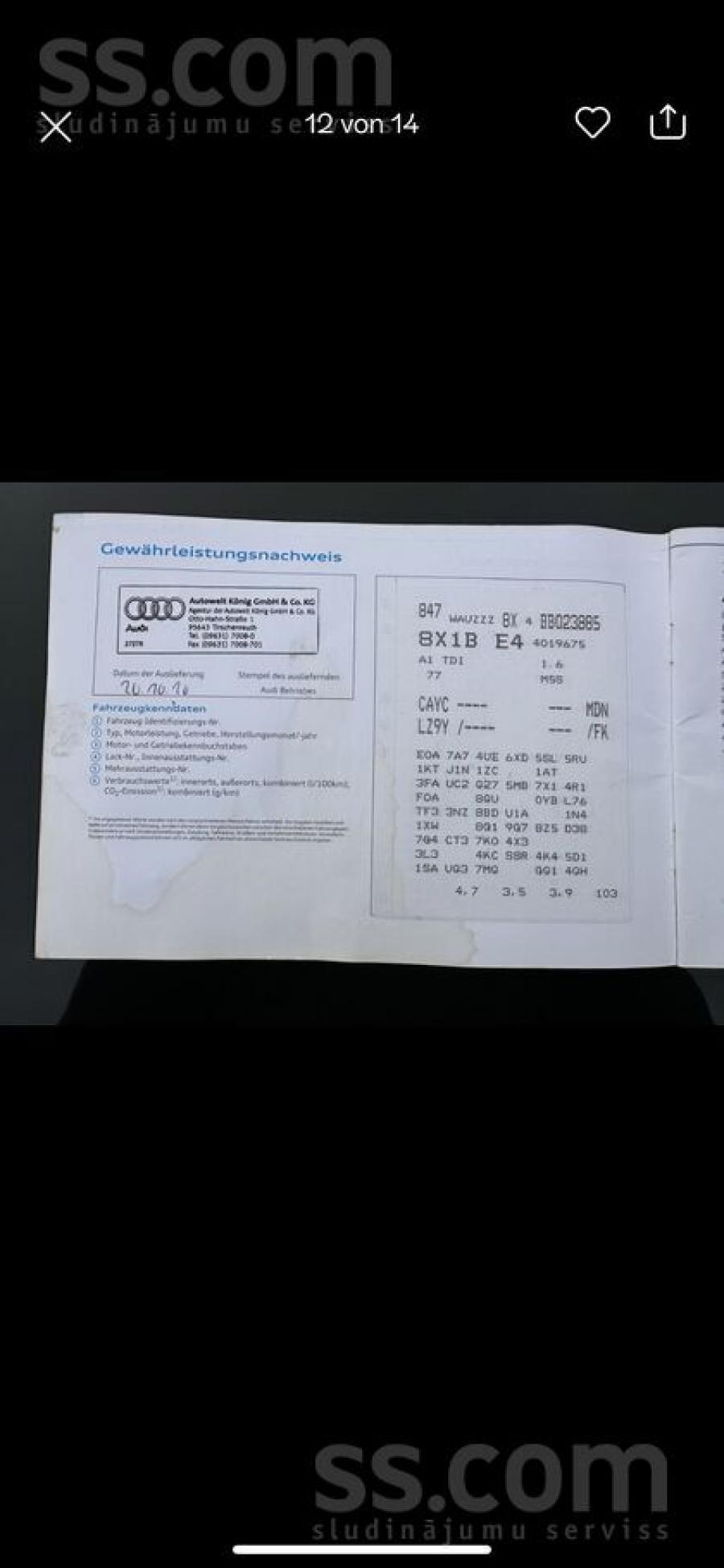 Черный Ауди А1 2010 в Елгава, объемом двигателя 1.60 л и пробегом 228 тыс. км за 5150 €, фото 26 на AUTOMOTO.COM.LV