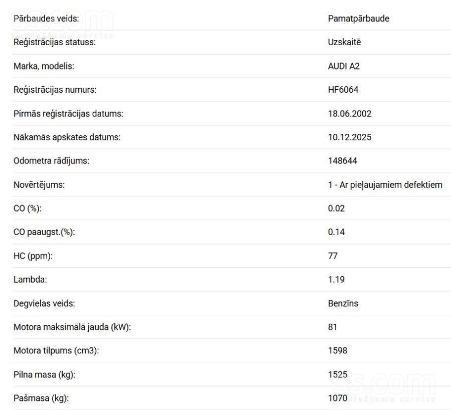 Черный Ауди А2 2002 в Рига, объемом двигателя 1.60 л и пробегом 151 тыс. км за 1500 €, фото 12 на AUTOMOTO.COM.LV