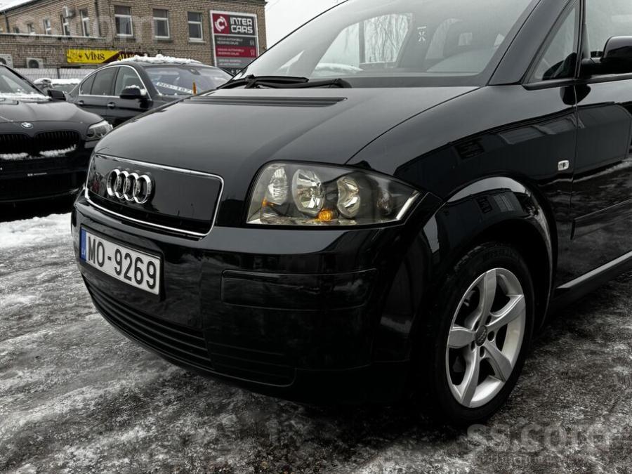 Black Audi A2 2002 in Daugavpils, with an engine capacity of 1.40 L and mileage of 0 thousand km for 2590 €, photo 8 on AUTOMOTO.COM.LV