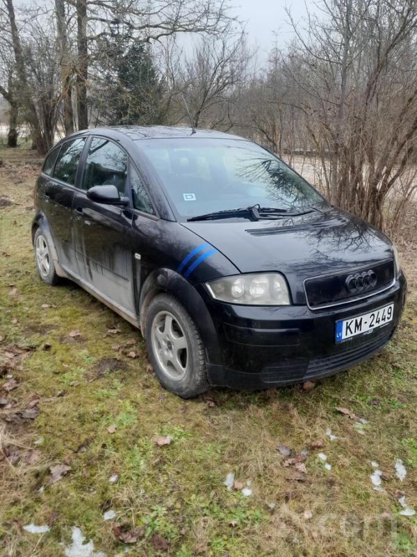 Black Audi A2 2002 in Preili, with an engine capacity of 1.40 L and mileage of 402 thousand km for 1550 €, photo 1 on AUTOMOTO.COM.LV