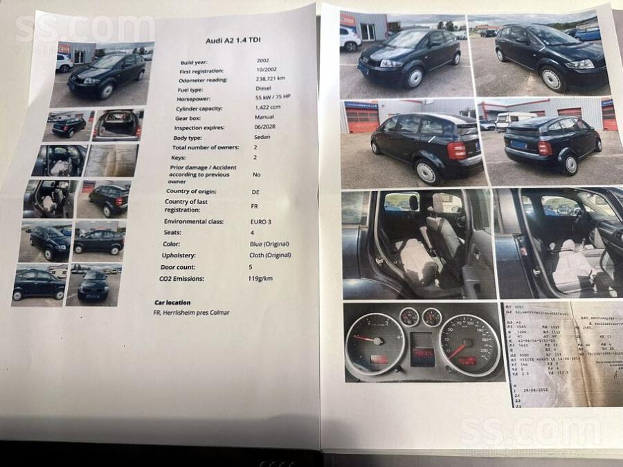 Черный Ауди А2 2002 в Рига, объемом двигателя 1.40 л и пробегом 238 тыс. км за 2900 €, фото 25 на AUTOMOTO.COM.LV