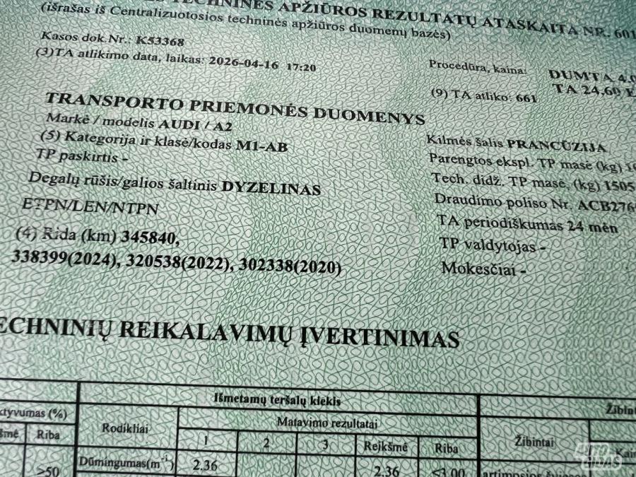 Синий Ауди А2 2001 в Шяуляй, объемом двигателя 1.40 л и пробегом 0 тыс. км за 1199 €, фото 20 на AUTOMOTO.COM.LV