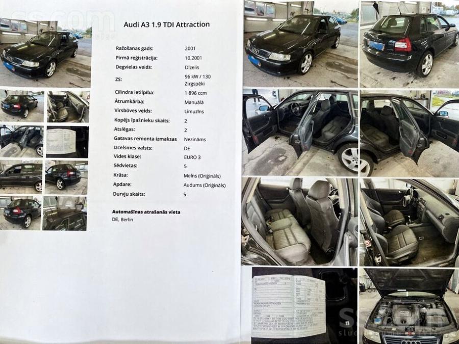 Black Audi A3 2001 in Riga, with an engine capacity of 1.90 L and mileage of 332 thousand km for 2500 €, photo 25 on AUTOMOTO.COM.LV