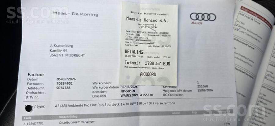 Black Audi A3 2015 in Riga, with an engine capacity of 1.60 L and mileage of 215 thousand km for 10350 €, photo 24 on AUTOMOTO.COM.LV