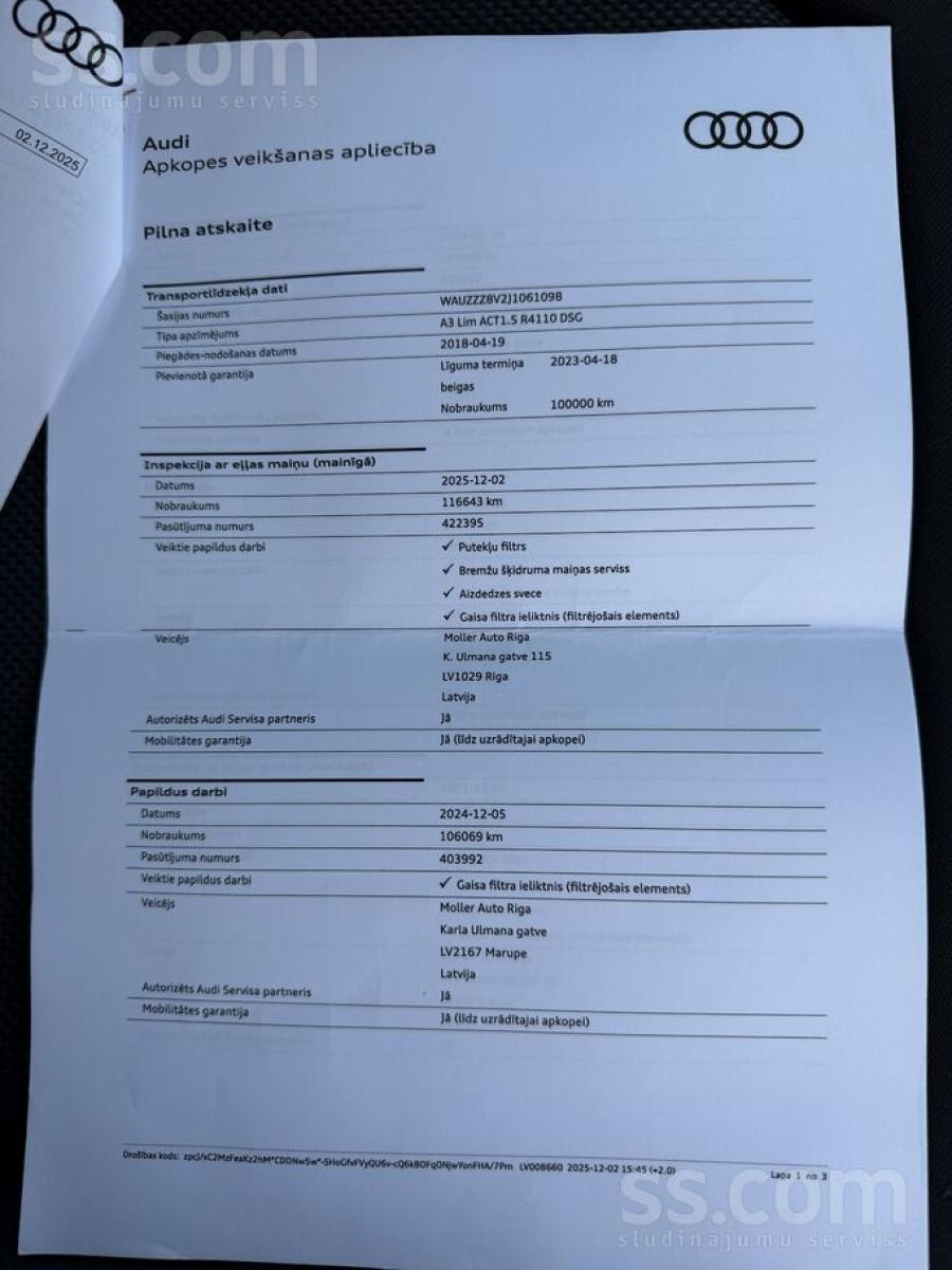 Black Audi A3 2018 in Riga, with an engine capacity of 1.50 L and mileage of 126 thousand km for 12990 €, photo 19 on AUTOMOTO.COM.LV