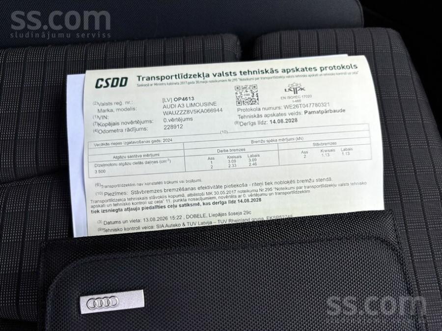 Black Audi A3 2019 in Riga, with an engine capacity of 1.60 L and mileage of 229 thousand km for 13500 €, photo 30 on AUTOMOTO.COM.LV