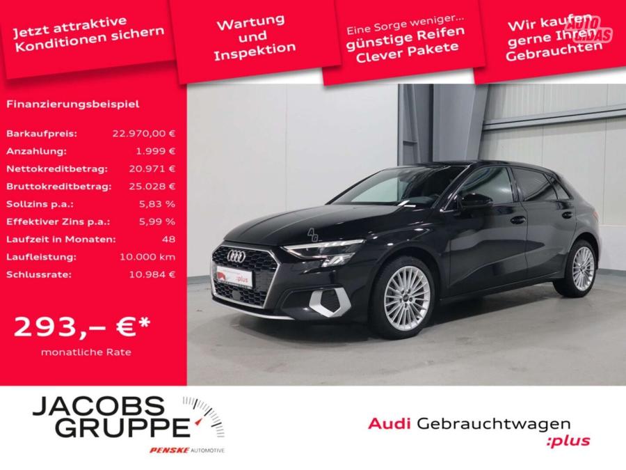 Melns Audi A3 2022 Kauņa, ar dzinēja tilpumu 2.00 L un nobraukumu 89 tūkst. km par 25459 €, foto 1 vietnē AUTOMOTO.COM.LV