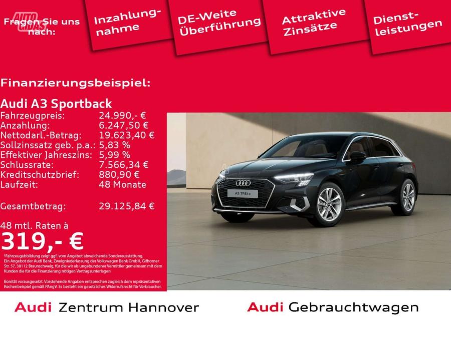 Melns Audi A3 2022 Kauņa, ar dzinēja tilpumu 1.40 L un nobraukumu 58 tūkst. km par 27540 €, foto 1 vietnē AUTOMOTO.COM.LV