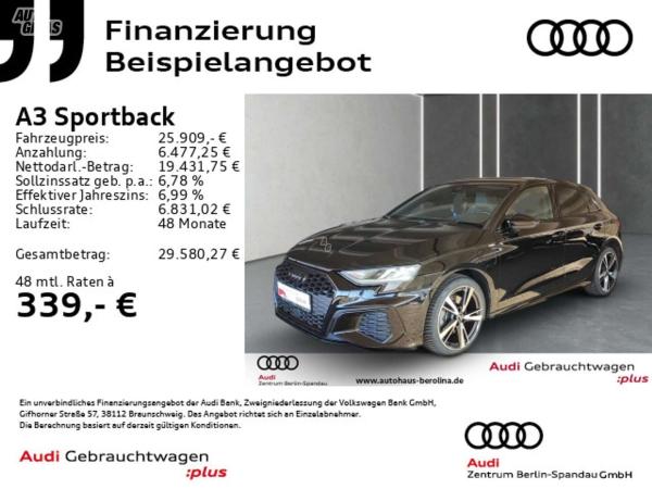 Melns Audi A3 2022 Kauņa, ar dzinēja tilpumu 1.40 L un nobraukumu 45 tūkst. km par 28934 €, foto 1 vietnē AUTOMOTO.COM.LV