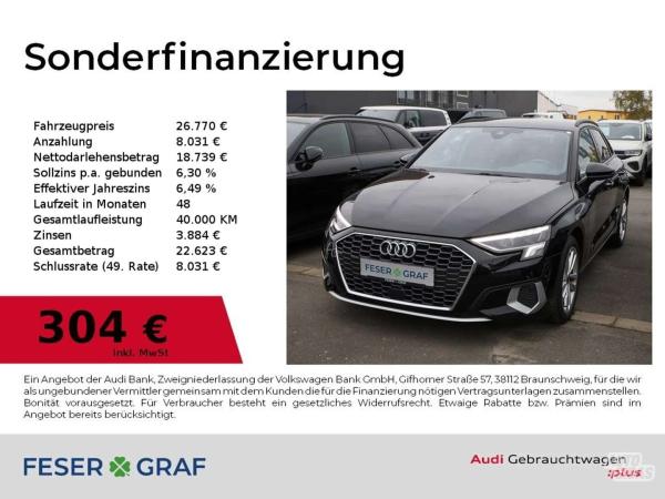 Black Audi A3 2024 in Kaunas, with an engine capacity of 2.00 L and mileage of 81 thousand km for 29373 €, photo 1 on AUTOMOTO.COM.LV