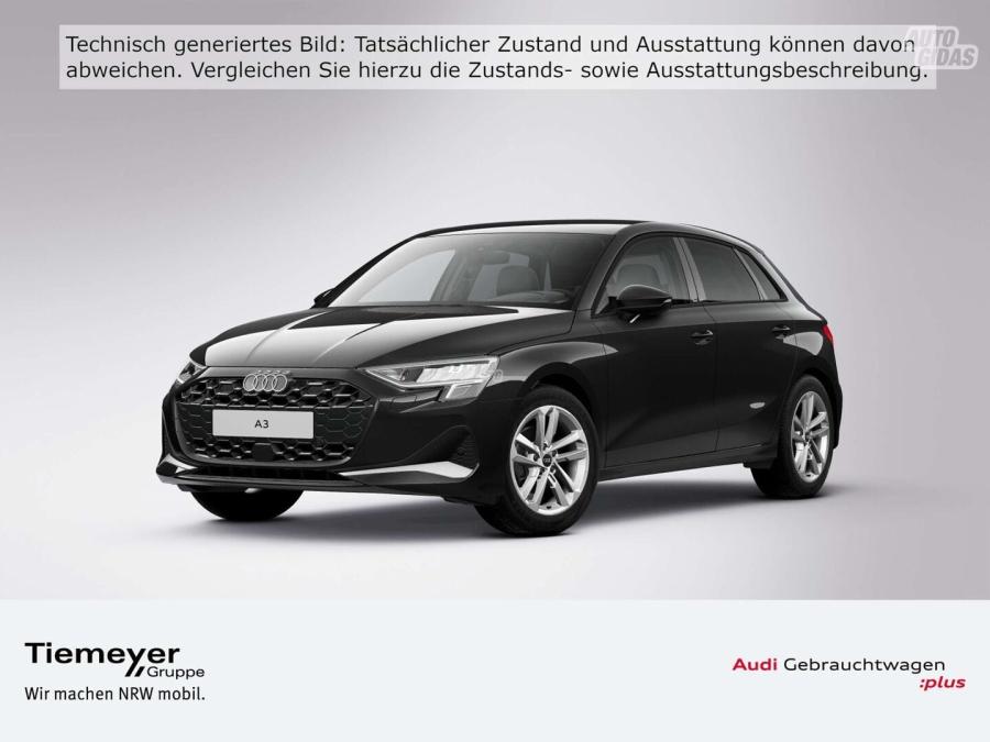 Melns Audi A3 2025 Kauņa, ar dzinēja tilpumu 1.50 L un nobraukumu 27 tūkst. km par 32664 €, foto 1 vietnē AUTOMOTO.COM.LV
