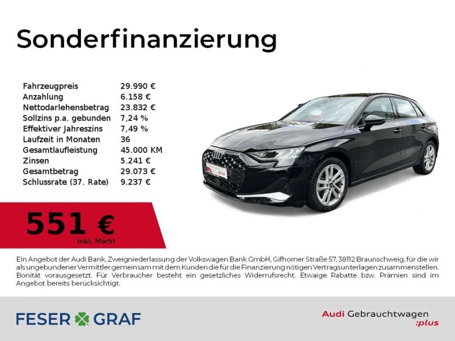 Melns Audi A3 2025 Kauņa, ar dzinēja tilpumu 2.00 L un nobraukumu 18 tūkst. km par 32690 €, foto 1 vietnē AUTOMOTO.COM.LV