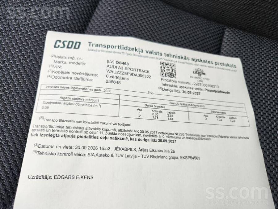 Синий Ауди А3 2012 в Екабпилс, объемом двигателя 1.60 л и пробегом 257 тыс. км за 6290 €, фото 30 на AUTOMOTO.COM.LV