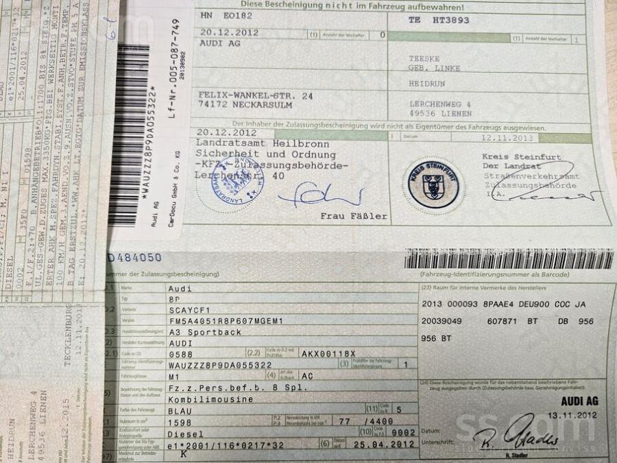 Синий Ауди А3 2012 в Екабпилс, объемом двигателя 1.60 л и пробегом 257 тыс. км за 6290 €, фото 31 на AUTOMOTO.COM.LV