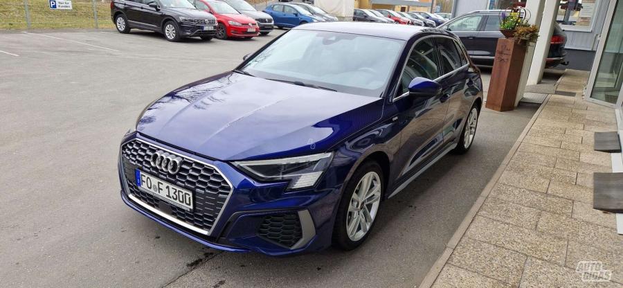 Blue Audi A3 2023 in Kaunas, with an engine capacity of 1.50 L and mileage of 25 thousand km for 33197 €, photo 1 on AUTOMOTO.COM.LV