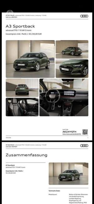 Green Audi A3 2025 in Vilnius, with an engine capacity of 1.50 L and mileage of 15 thousand km for 32900 €, photo 61 on AUTOMOTO.COM.LV