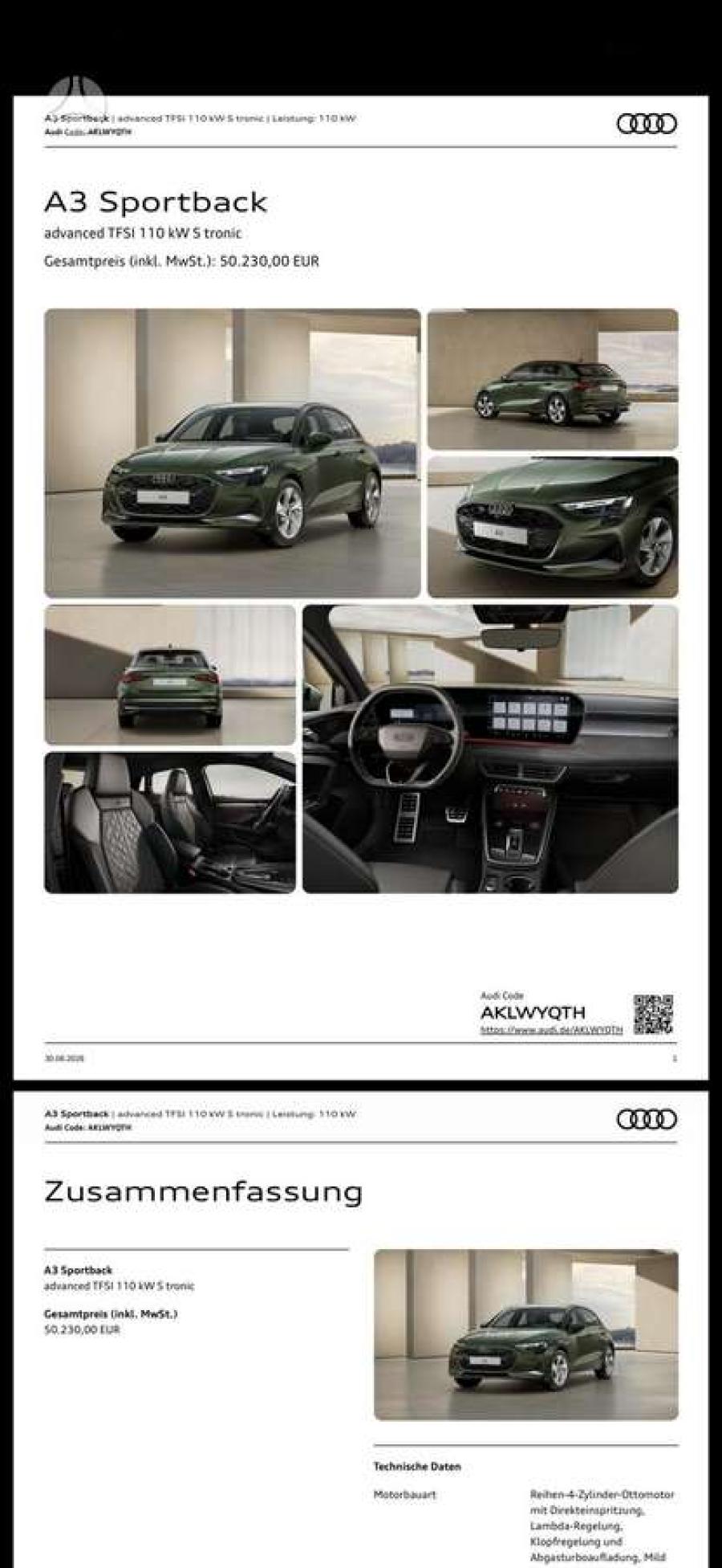 Green Audi A3 2025 in Vilnius, with an engine capacity of 1.50 L and mileage of 15 thousand km for 32900 €, photo 61 on AUTOMOTO.COM.LV