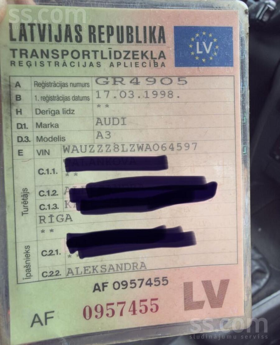 Серый Ауди А3 1998 в Рига, объемом двигателя 1.60 л и пробегом 235 тыс. км за 600 €, фото 11 на AUTOMOTO.COM.LV