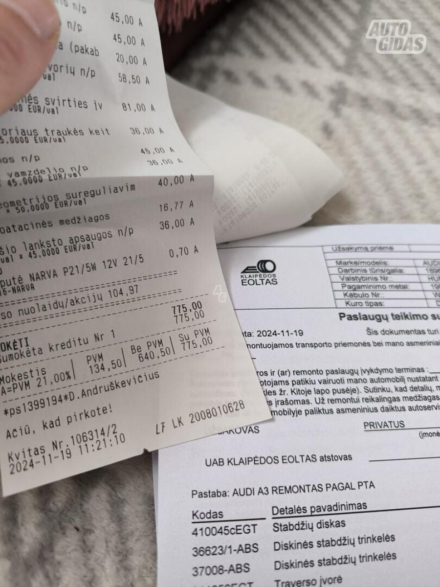 Серый Ауди А3 2000 в Клайпеда, объемом двигателя 1.90 л и пробегом 325 тыс. км за 1700 €, фото 14 на AUTOMOTO.COM.LV
