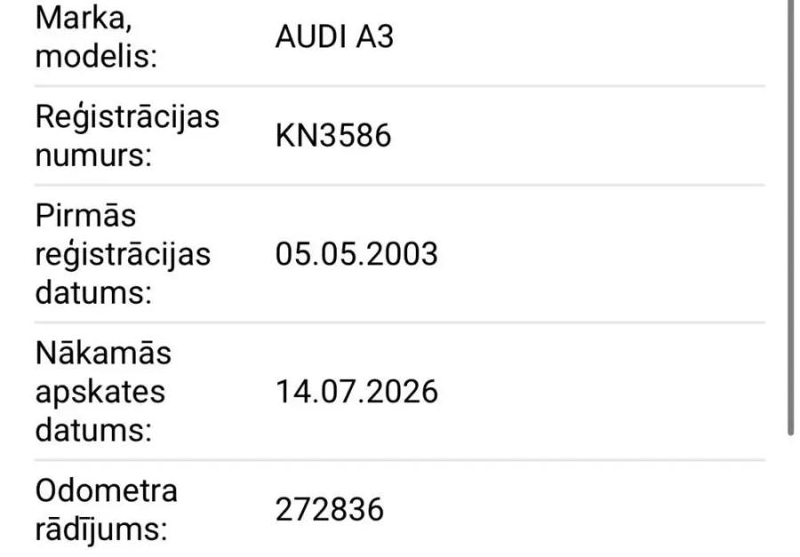 Серый Ауди А3 2003 в Рига, объемом двигателя 2.00 л и пробегом 273 тыс. км за 1390 €, фото 15 на AUTOMOTO.COM.LV