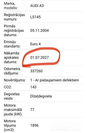 Grey Audi A3 2004 in Jelgava, with an engine capacity of 1.90 L and mileage of 337 thousand km for 2250 €, photo 16 on AUTOMOTO.COM.LV