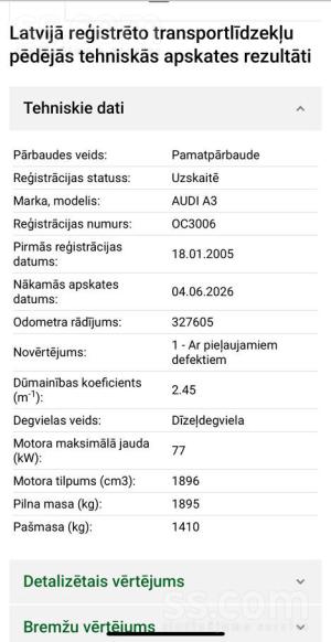 Pelēks Audi A3 2005 Rīga, ar dzinēja tilpumu 1.90 L un nobraukumu 327 tūkst. km par 3250 €, foto 23 vietnē AUTOMOTO.COM.LV