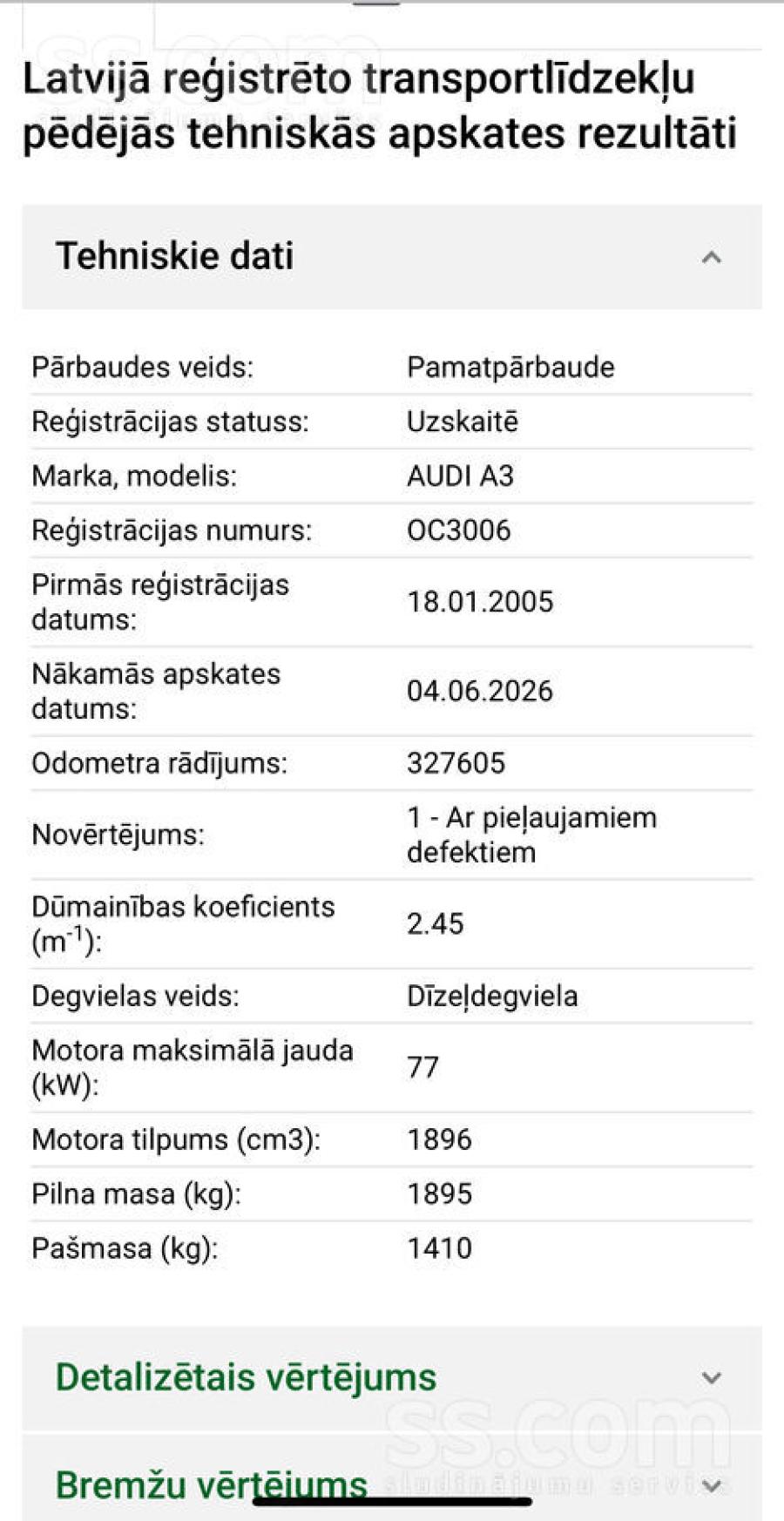 Pelēks Audi A3 2005 Rīga, ar dzinēja tilpumu 1.90 L un nobraukumu 327 tūkst. km par 3250 €, foto 23 vietnē AUTOMOTO.COM.LV