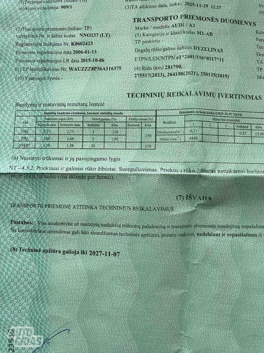 Серый Ауди А3 2006 в Вильнюс, объемом двигателя 2.00 л и пробегом 287 тыс. км за 2500 €, фото 20 на AUTOMOTO.COM.LV
