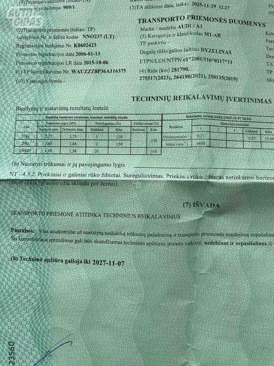 Серый Ауди А3 2006 в Вильнюс, объемом двигателя 2.00 л и пробегом 287 тыс. км за 2150 €, фото 18 на AUTOMOTO.COM.LV