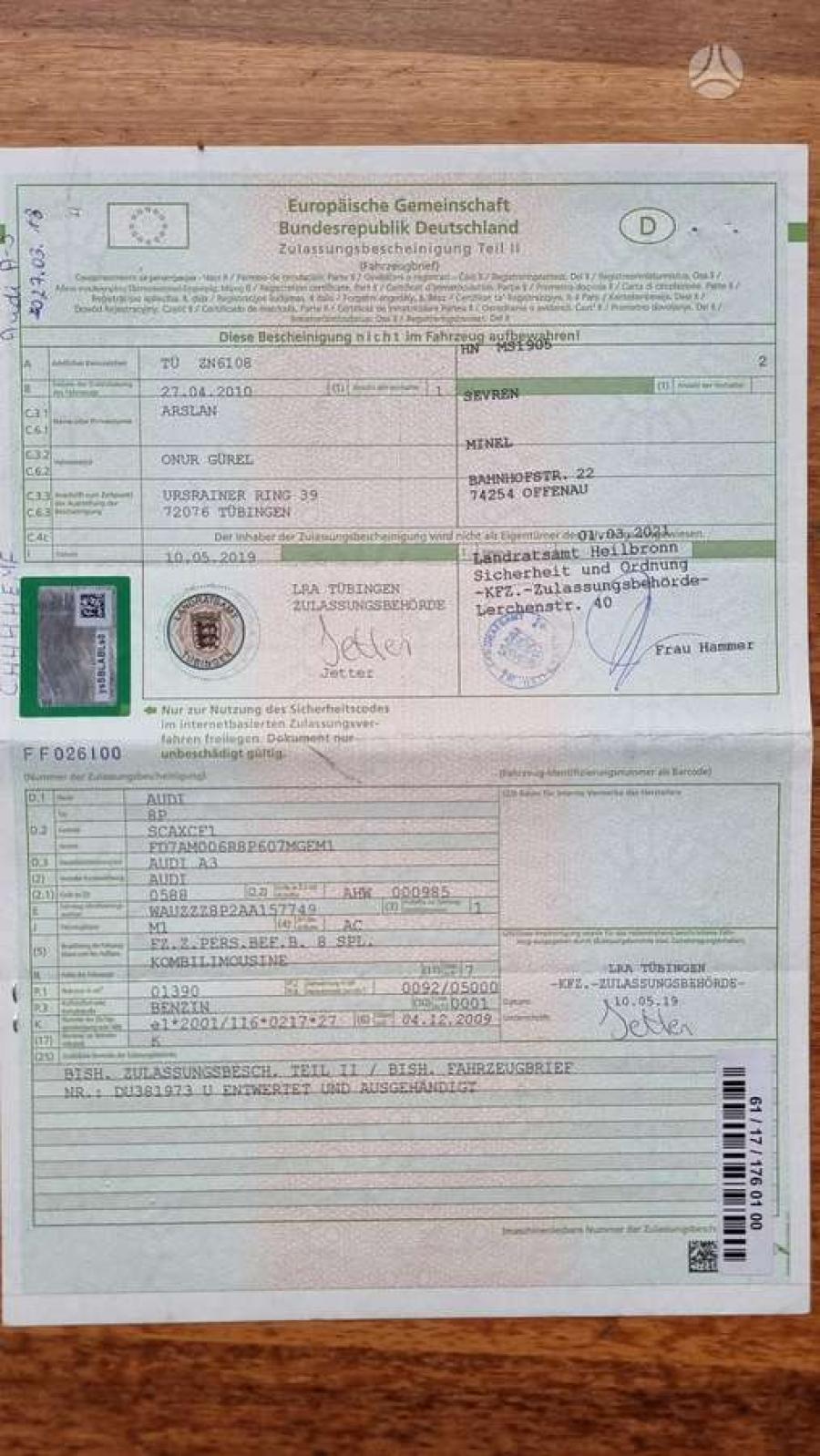 Серый Ауди А3 2010 в Вильнюс, объемом двигателя 1.40 л и пробегом 217 тыс. км за 5300 €, фото 29 на AUTOMOTO.COM.LV