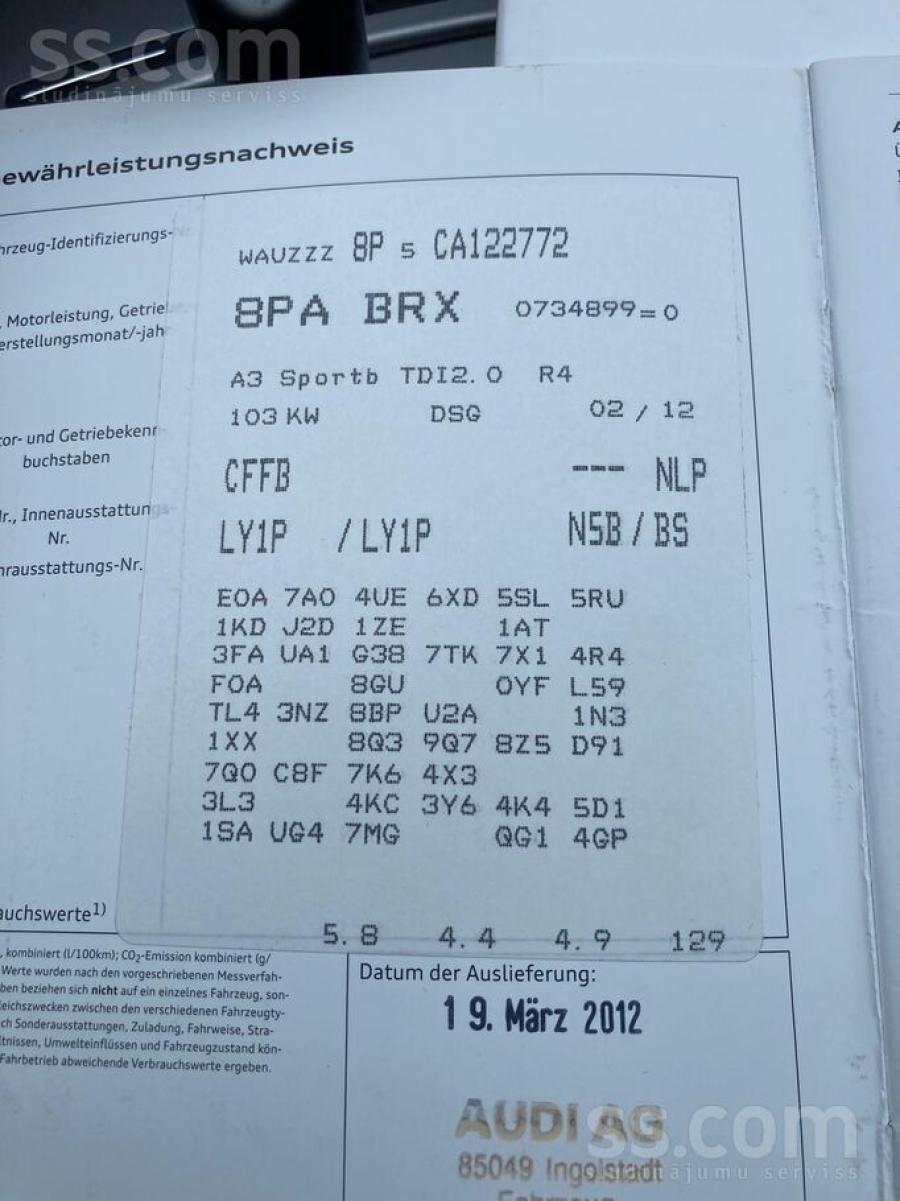 Серый Ауди А3 2012 в Рига, объемом двигателя 2.00 л и пробегом 196 тыс. км за 6650 €, фото 20 на AUTOMOTO.COM.LV