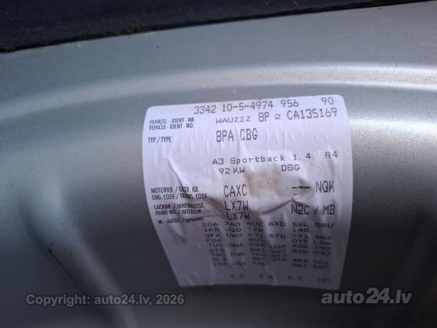 Grey Audi A3 2012 in Tallinn, with an engine capacity of 1.40 L and mileage of 150 thousand km for 8900 €, photo 17 on AUTOMOTO.COM.LV