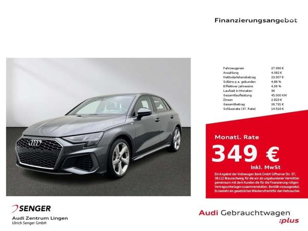 Pelēks Audi A3 2022 Kauņa, ar dzinēja tilpumu 2.00 L un nobraukumu 78 tūkst. km par 30630 €, foto 1 vietnē AUTOMOTO.COM.LV