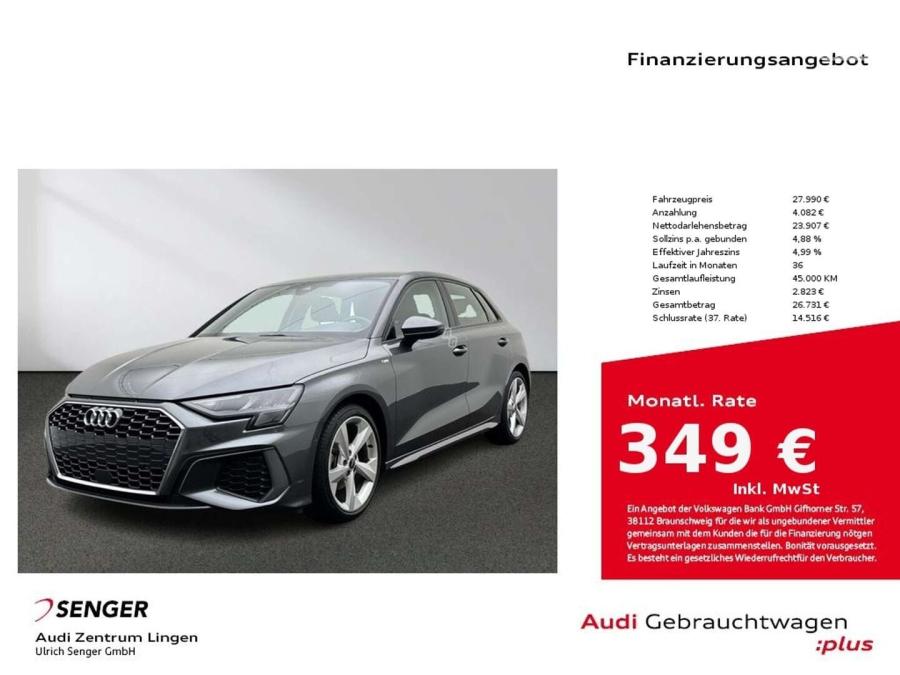 Pelēks Audi A3 2022 Kauņa, ar dzinēja tilpumu 2.00 L un nobraukumu 78 tūkst. km par 30630 €, foto 1 vietnē AUTOMOTO.COM.LV