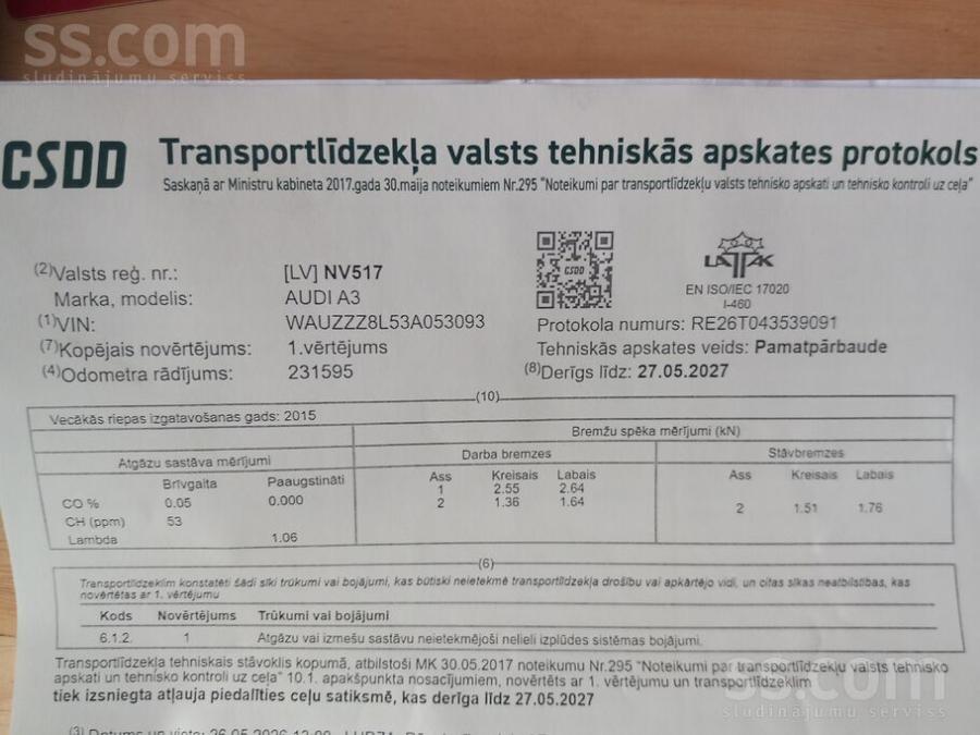 Audi A3 2003 in Rezekne, with an engine capacity of 1.60 L and mileage of 232 thousand km for 1750 €, photo 7 on AUTOMOTO.COM.LV