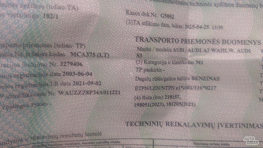 Audi A3 2003 Kauņa, ar dzinēja tilpumu 2.00 L un nobraukumu 228 tūkst. km par 799 €, foto 19 vietnē AUTOMOTO.COM.LV