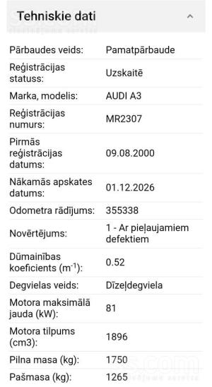 Красный Ауди А3 2000 в Рига, объемом двигателя 1.90 л и пробегом 365 тыс. км за 1200 €, фото 10 на AUTOMOTO.COM.LV