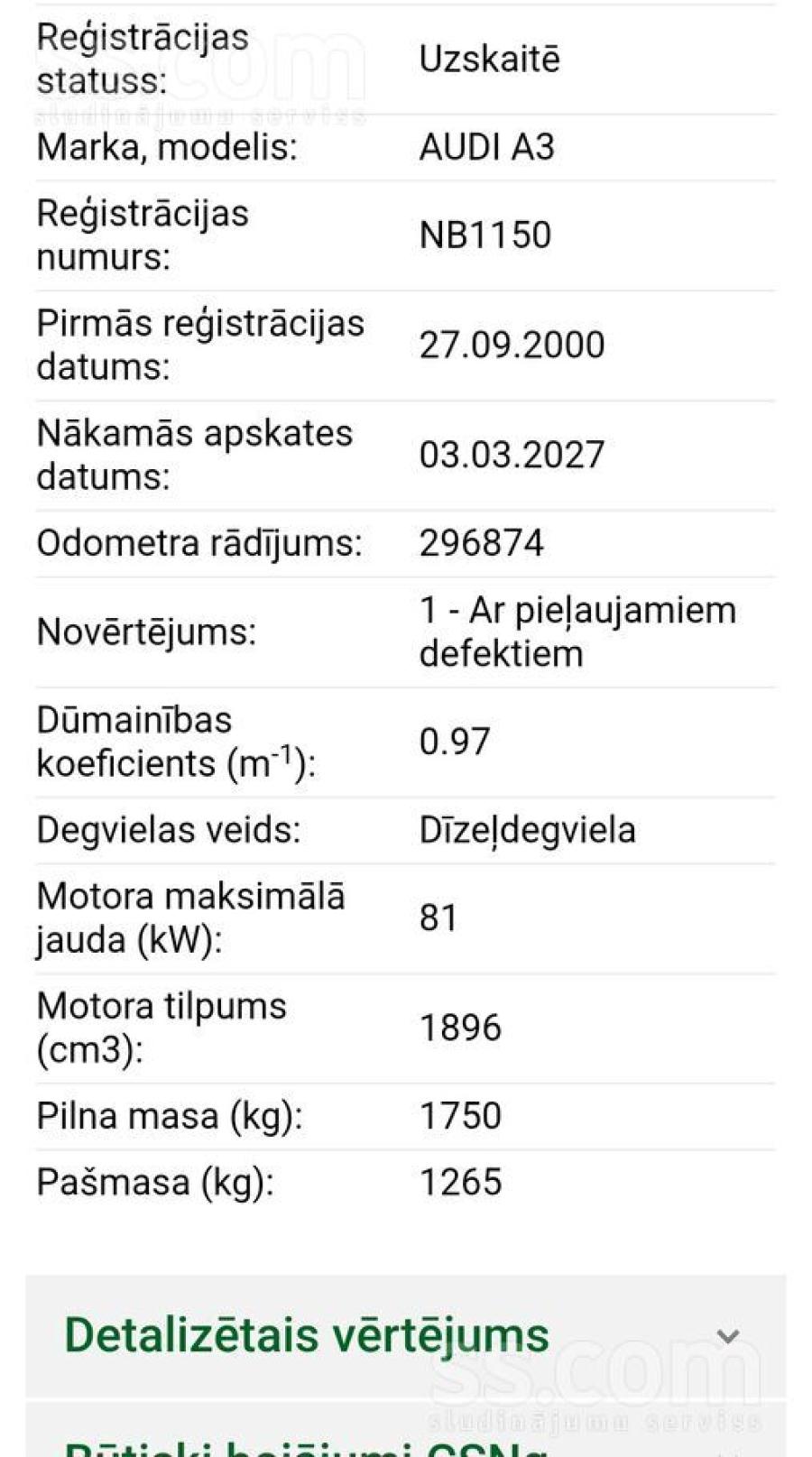 Violets Audi A3 2000 Jēkabpils, ar dzinēja tilpumu 1.90 L un nobraukumu 275 tūkst. km par 1690 €, foto 20 vietnē AUTOMOTO.COM.LV