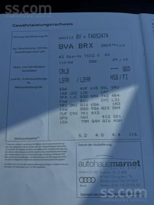 Белый Ауди А3 2015 в Елгава, объемом двигателя 2.00 л и пробегом 228 тыс. км за 10900 €, фото 16 на AUTOMOTO.COM.LV